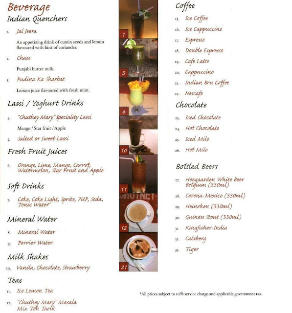 Chutney Mary Restaurant: Menu
