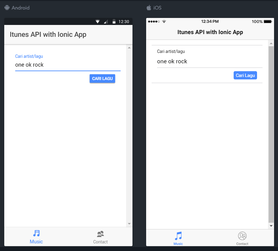 [sample Project] Ionic Framework Itunes Rest Api Rojo