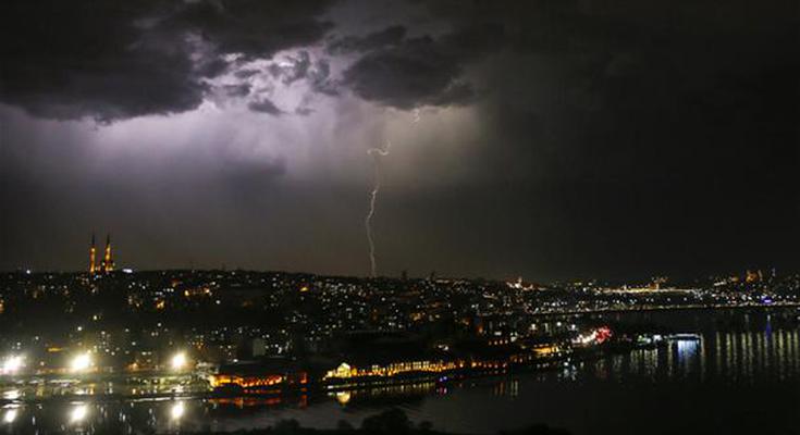 Lightning illuminates Istanbul sky