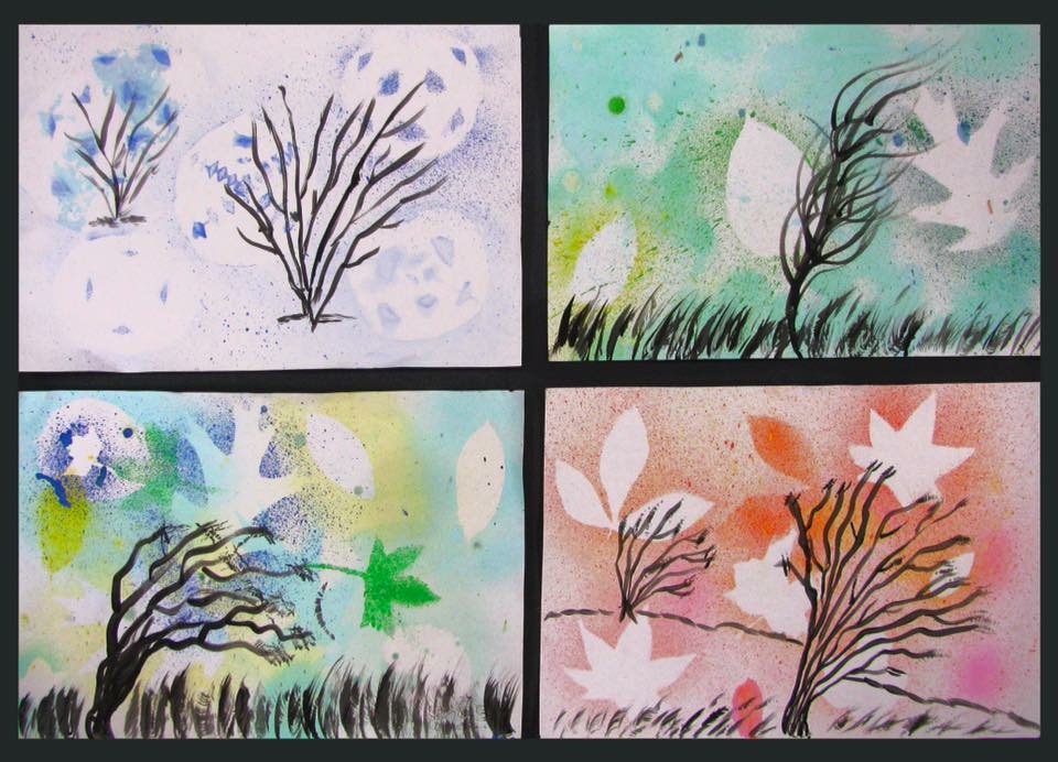 The Helpful Art Teacher: Spray Stenciling Leaves With Liquid Watercolors