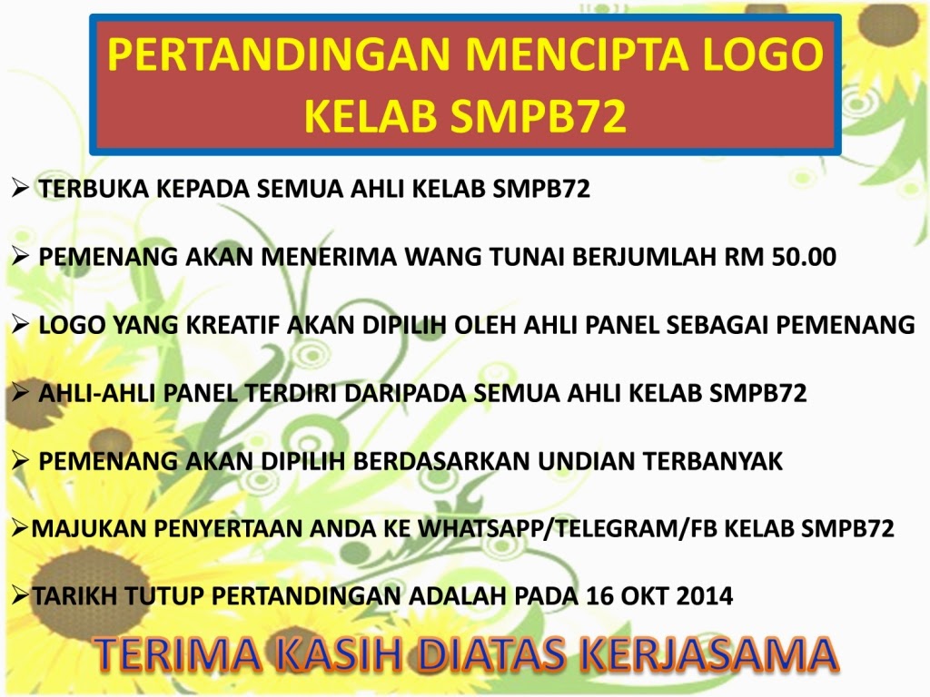 KELAB SMPB72: Pertandingan Mencipta Logo Rasmi KELAB SMPB72