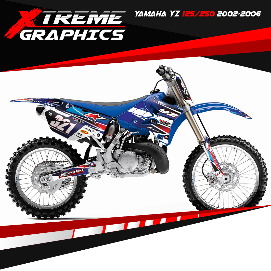 Graphics Decals Yamaha YZ 125 250 kit 2002 2003 2004 2005 2006 Stickers ...