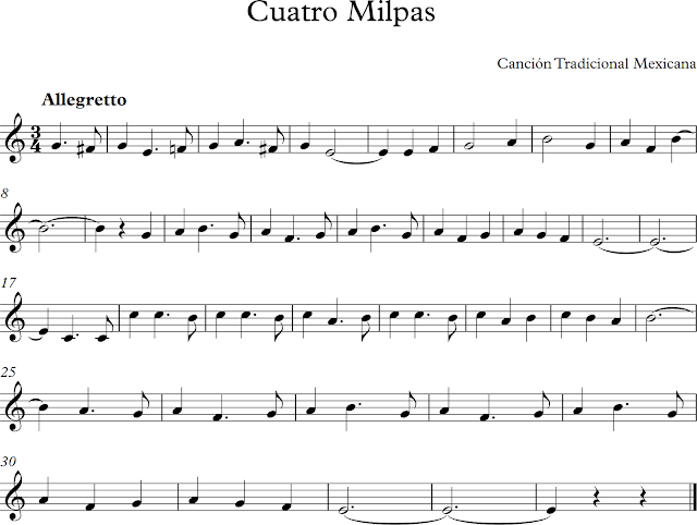 Cuatro Milpas. Partitura para flauta dulce - Descubriendo la Música