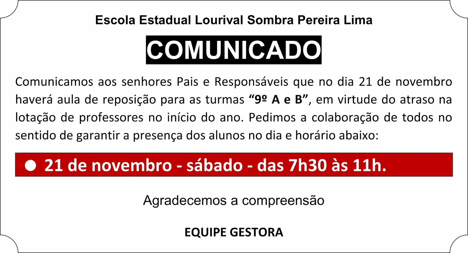 Escola: Comunicado