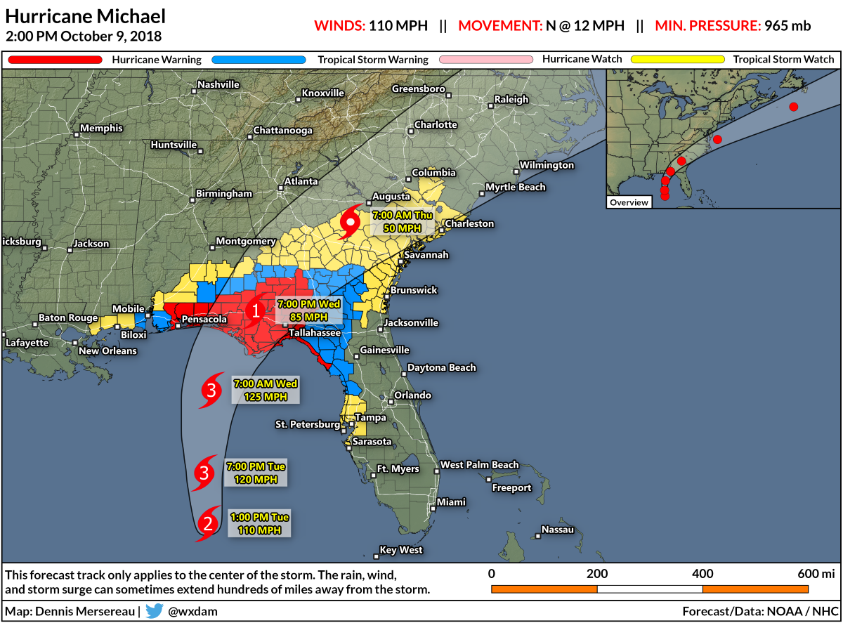 Hurricane Warnings Ahead of Hurricane Michael Stretch Far Inland From ...