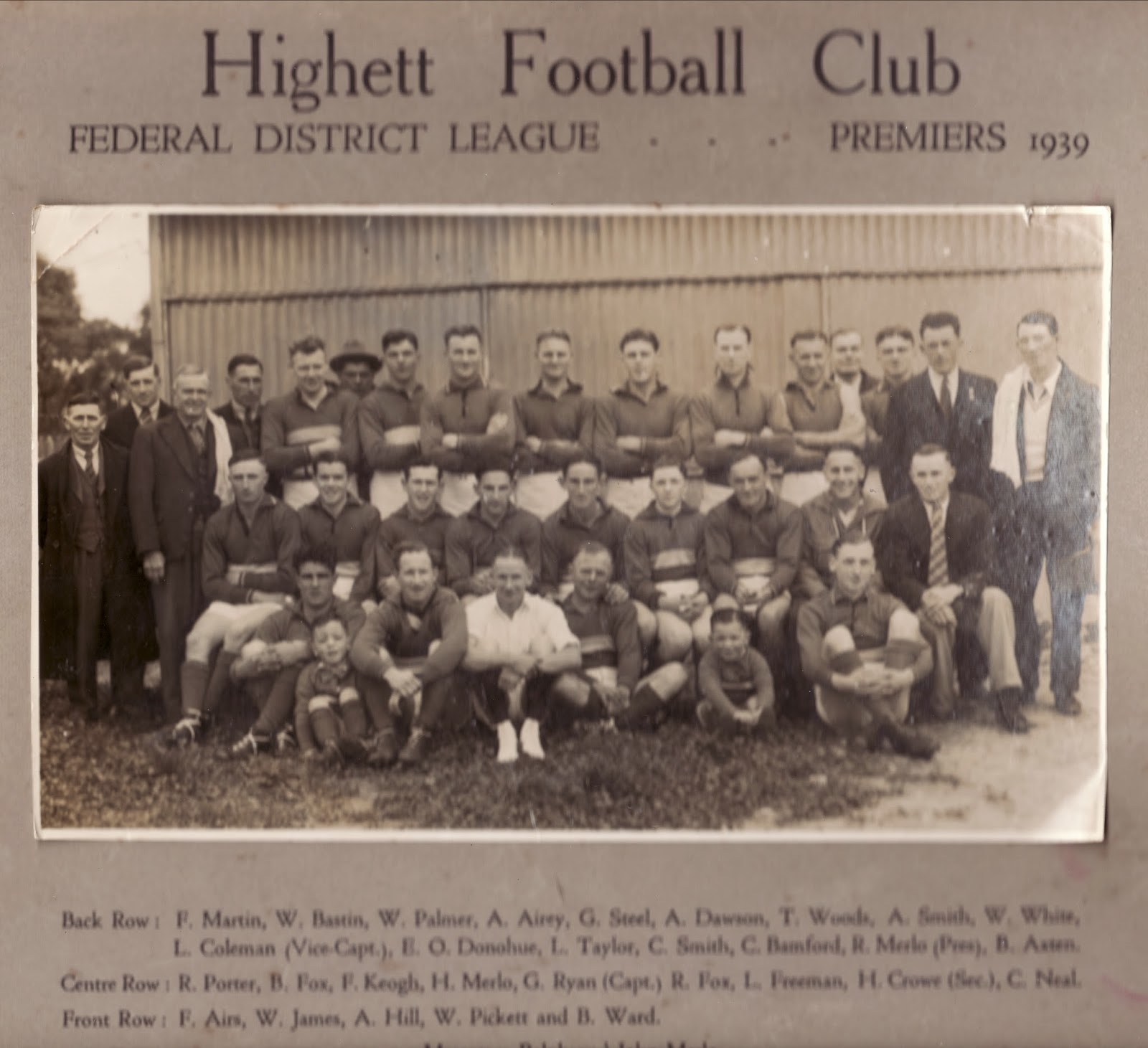 HIGHETT FOOTBALL CLUB HISTORICAL PHOTOS & MEMORABILIA