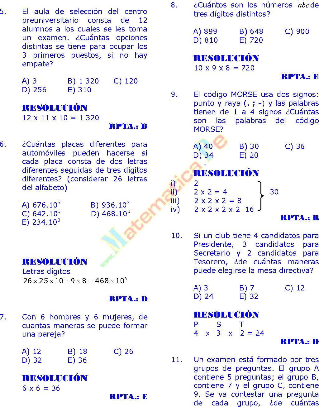 ANALISIS COMBINATORIO EJERCICIOS RESUELTOS DE RAZONAMIENTO MATEMÁTICO ...