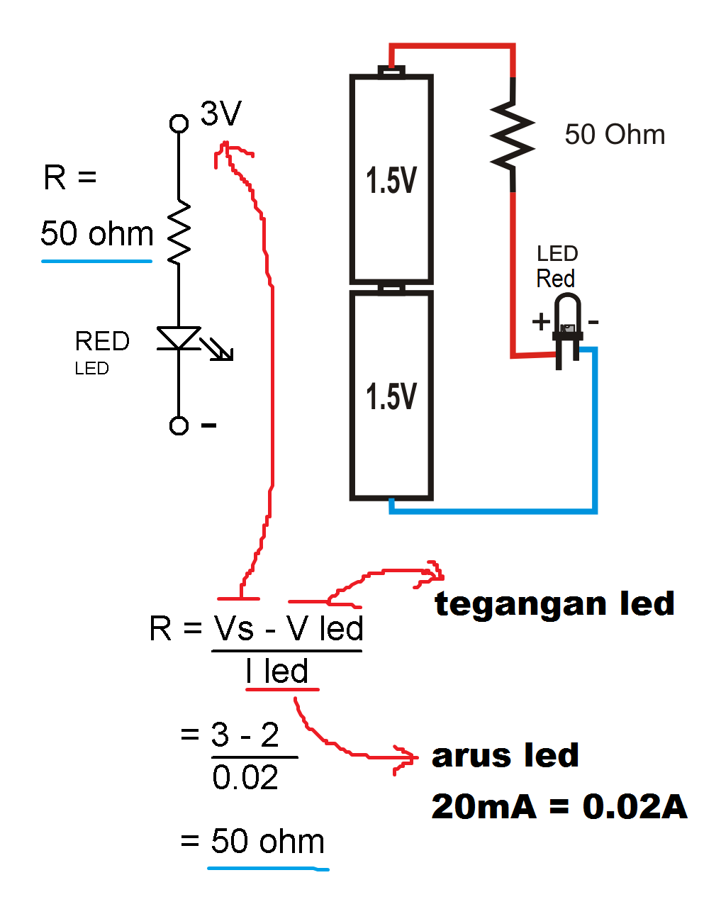 Merakit rangkaian elektronika: Menyalakan LED