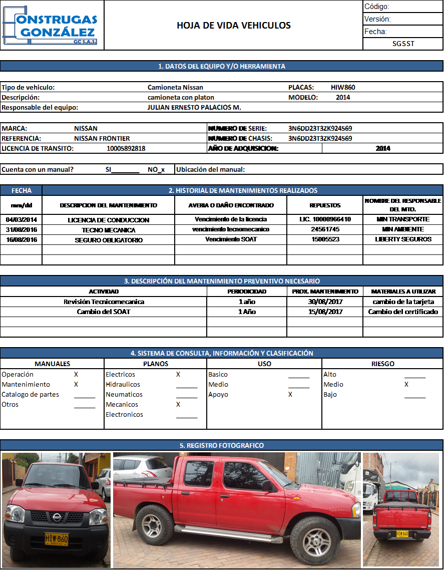HOJAS DE VIDA VEHICULOS