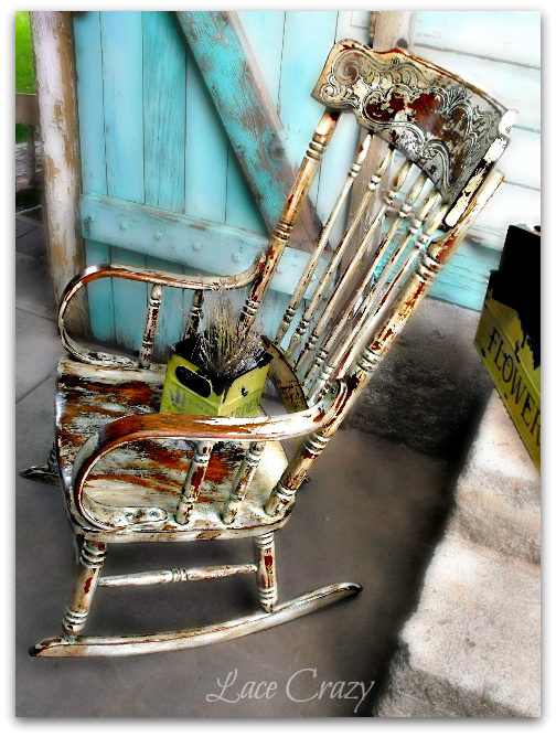 Lace Crazy: Distressed, Chippy, Rocking Chair Redo~!
