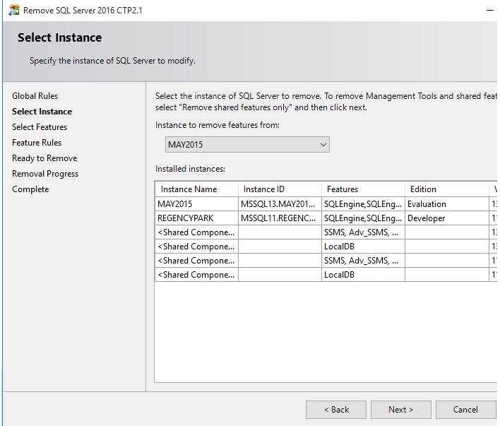 HodentekMSSS: Uninstall SQL Server 2016 CTP2.1