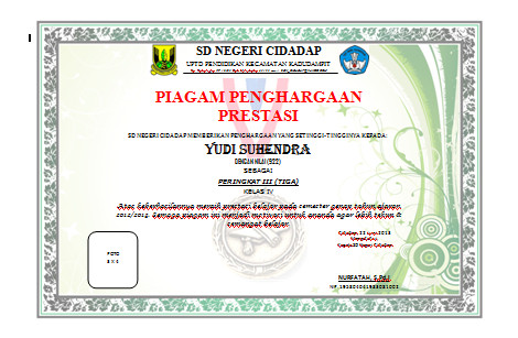 Contoh Format Piagam Ranking Siswa Terbaru