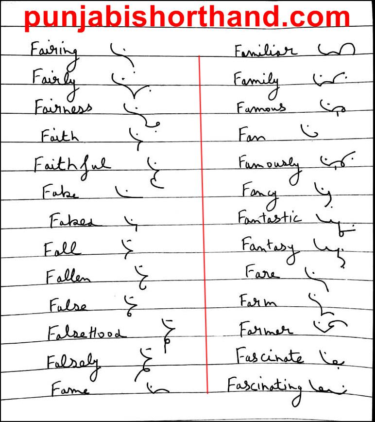 English Shorthand [F] Alphabet Outlines