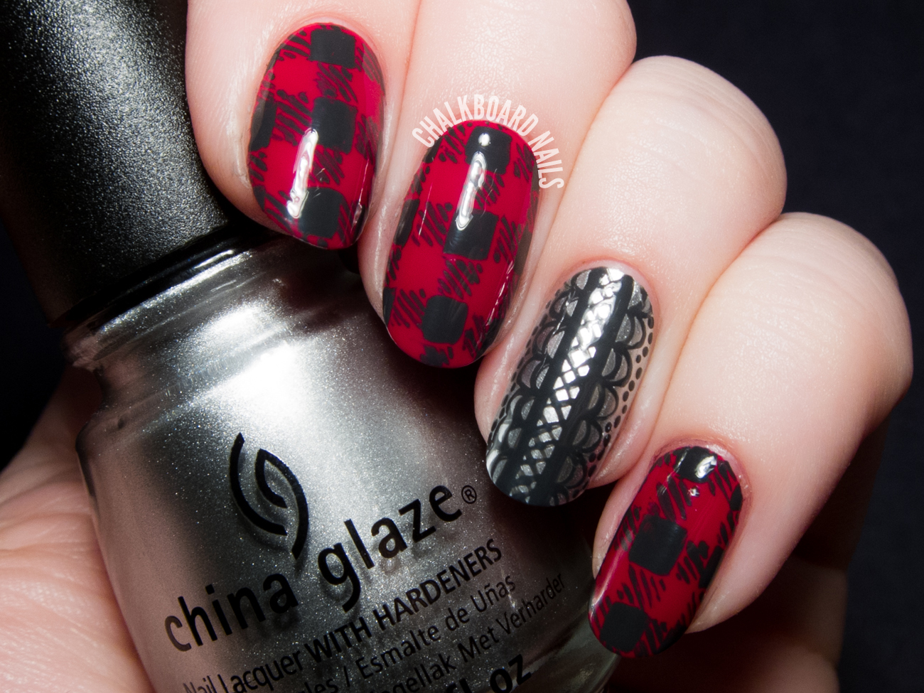 Flannel and Lace - China Glaze Twinkle Collection Nail Art | Chalkboard ...