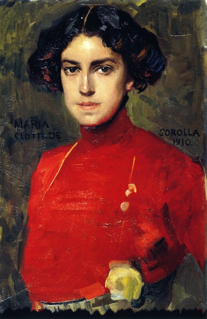 Joaquín Sorolla: Retrato de María Sorolla con vestido rojo