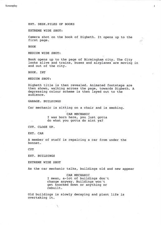 Awath Animation: Digbeth- ScreenPlay & Animatic