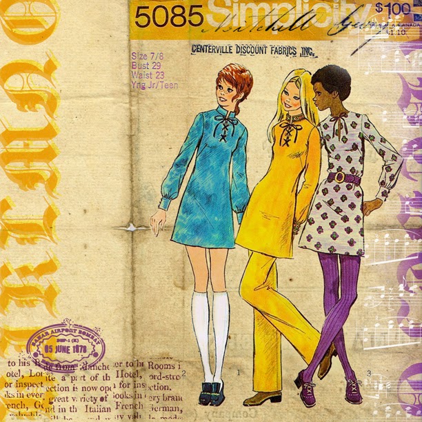 C o l l a g e a r t: Yellow Sewing Pattern Collage