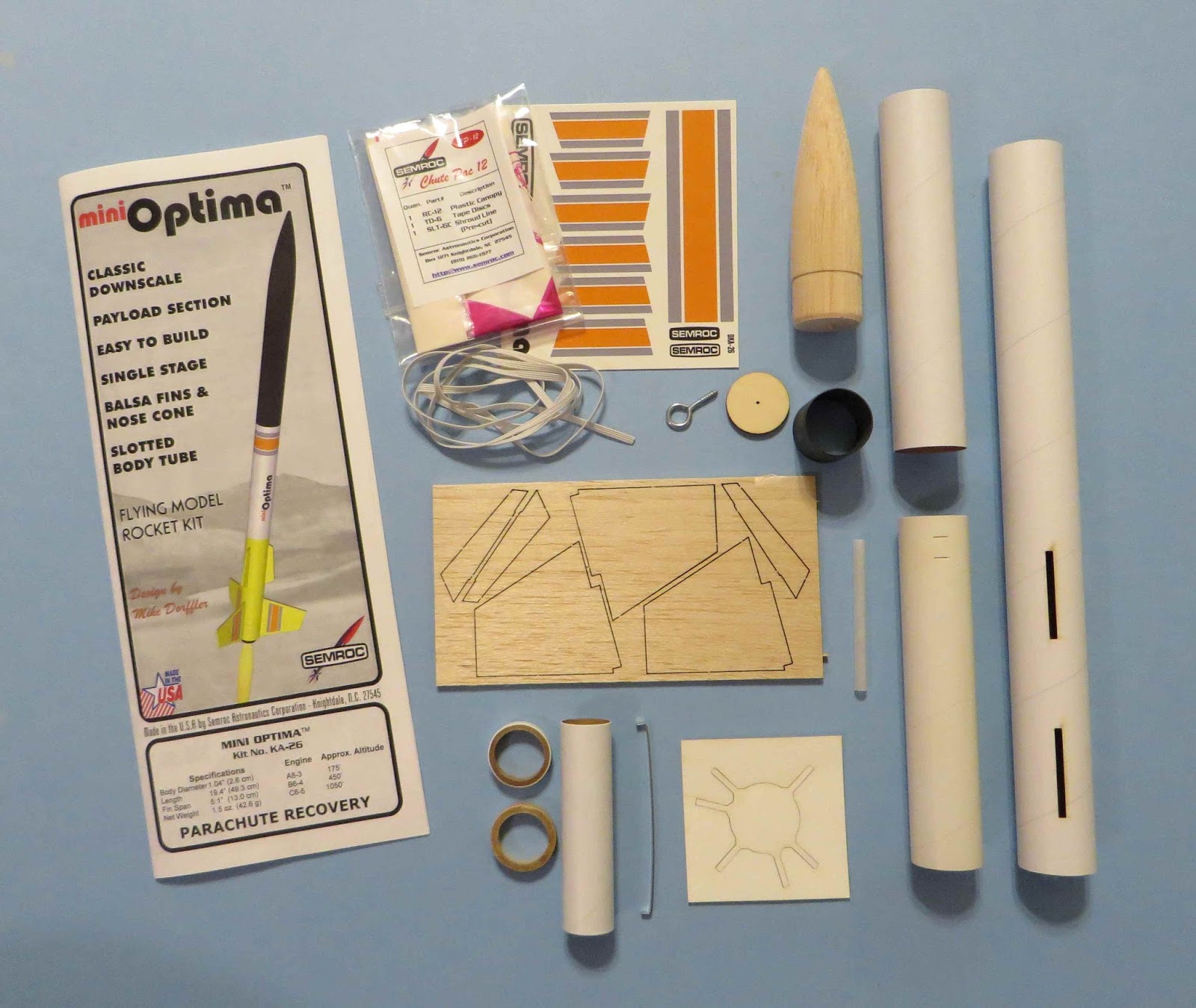 Model Rocket Building: Semroc Mini Optima Build, Part 1, Parts