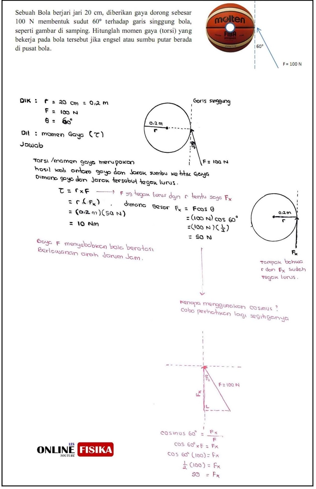 Contoh Soal Momen Gaya atau Torsi - Dinamika Rotasi - Les Online Fisika