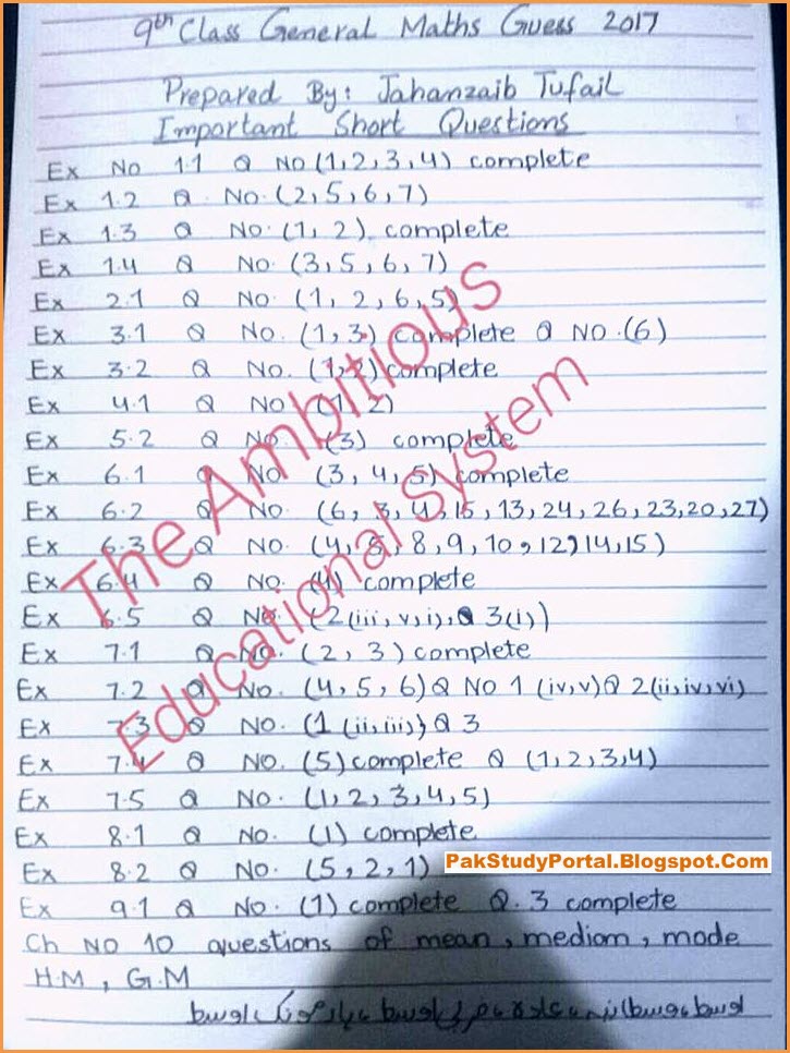 General Math 9th Class Notes Solution