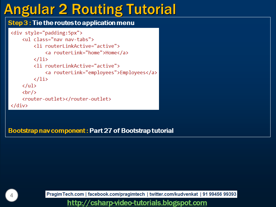 Sql server, .net and c# video tutorial: Angular 2 routing tutorial