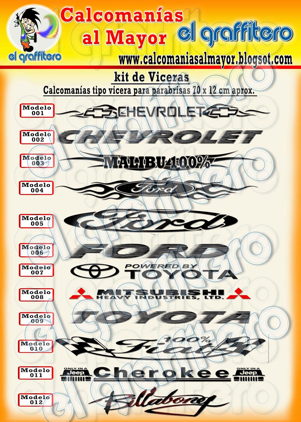 CALCOMANIAS AL MAYOR: NUEVO KIT DE VICERAS PARA VEHÍCULOS