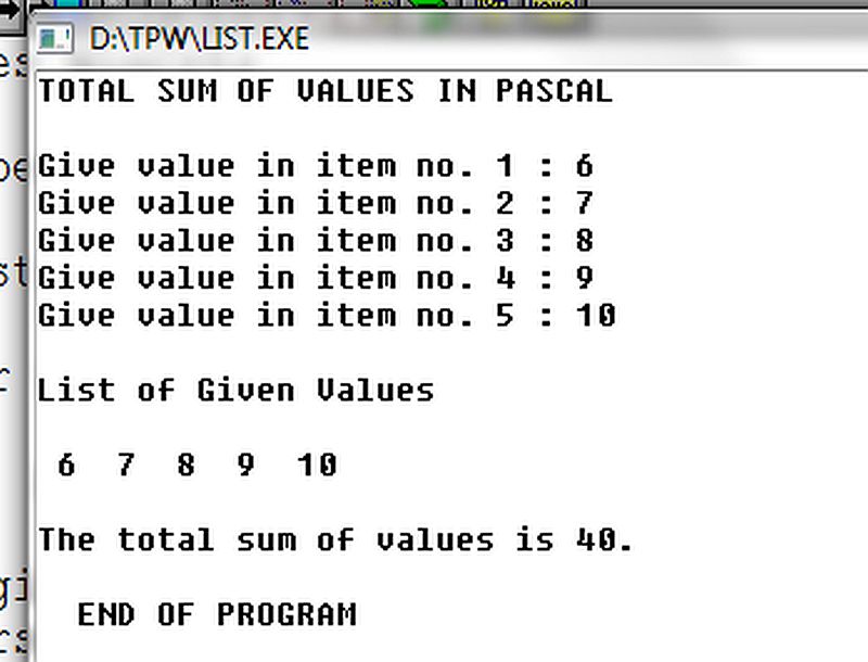 Free Programming Source Codes And Computer Programming Tutorials Total Sum Of Values In Turbo