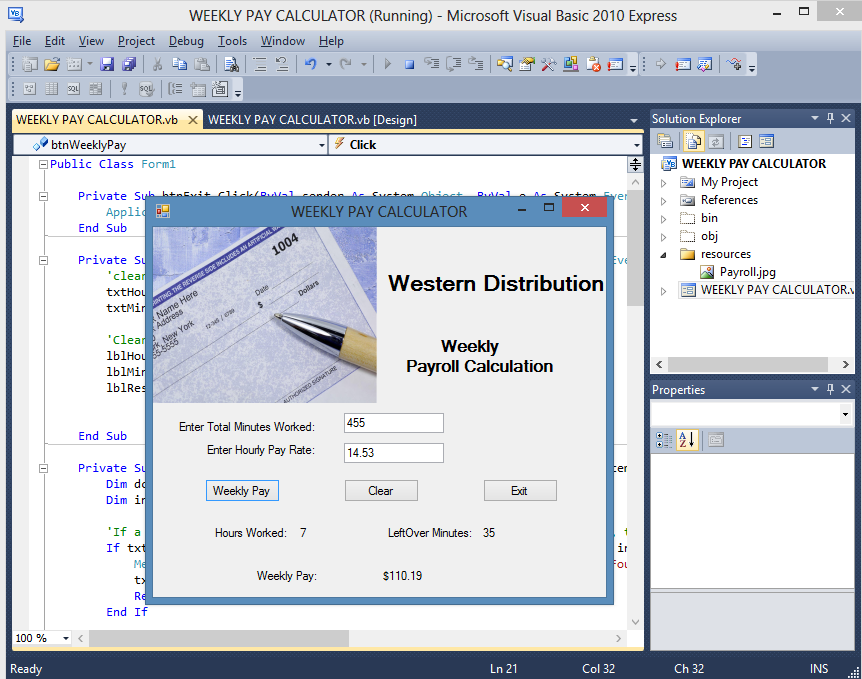 VB 2010 Express Shelly Cashman Series Solutions: Weekly Payroll Calculator Chapter 4 case ...