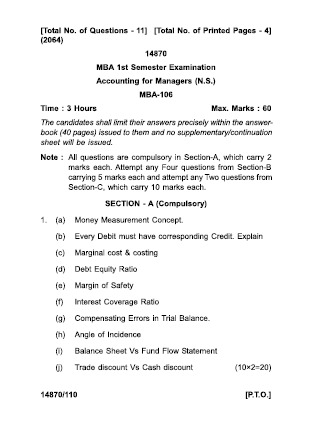 MBA-106 Accounting for Managers MBA HPTU 2014 Question Paper ...