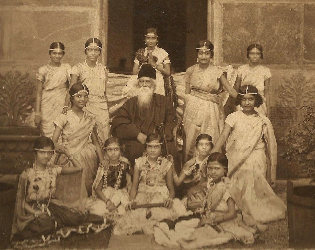 Rabindranath Tagore with Group of Girls in Costume for a Drama ...