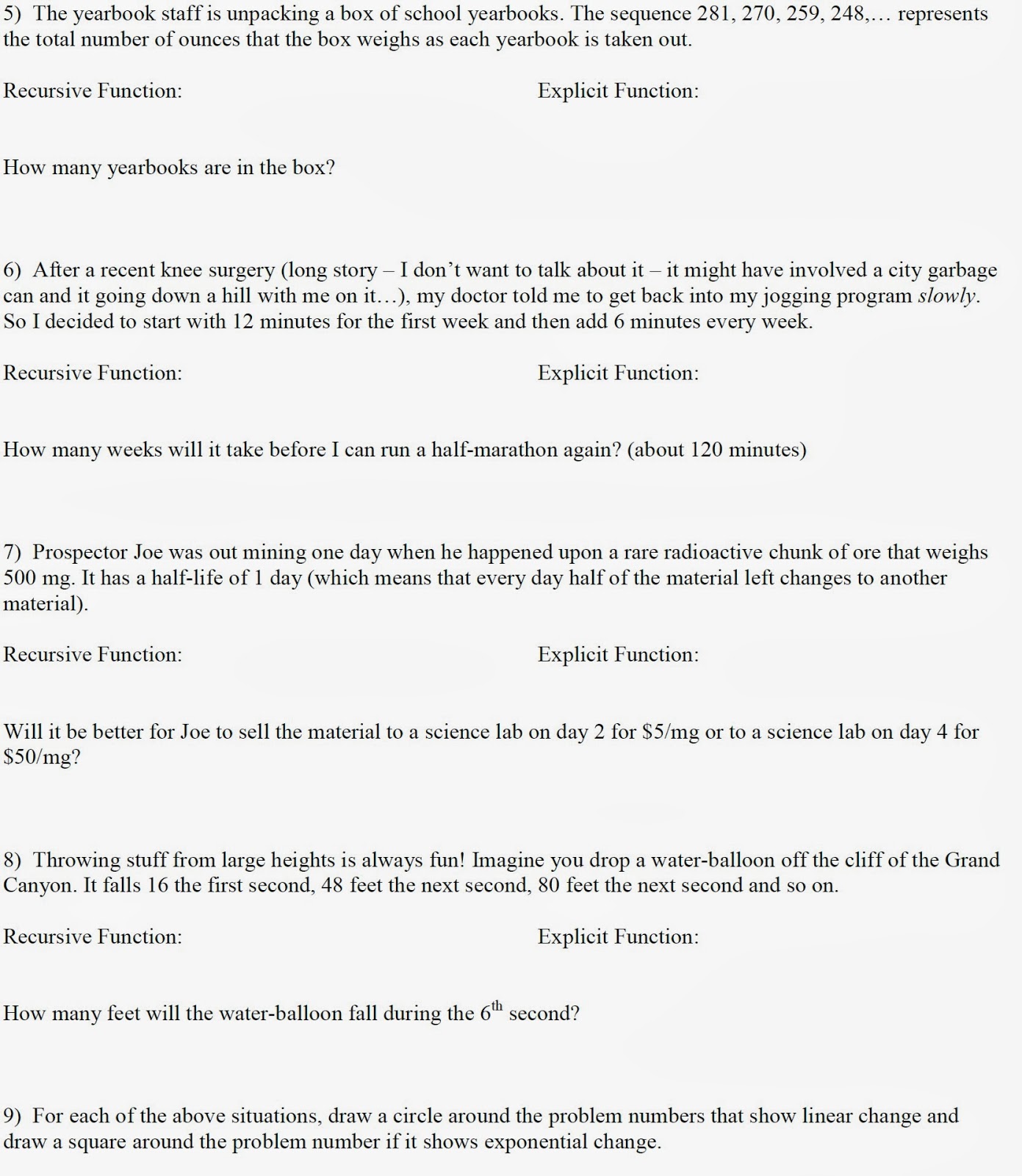 Mr. Matt's Math Classes: Assignment - Sequences from Context