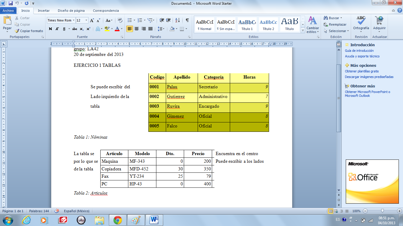 Ejercicios Ofimatica: 2013