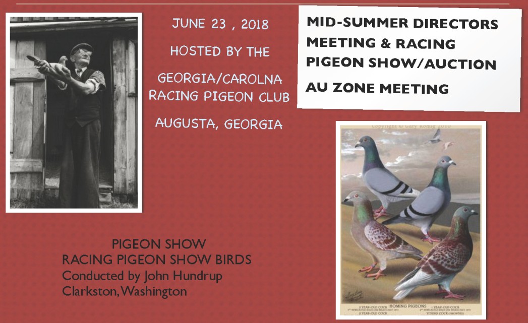 AMERICAN RACING PIGEON UNION: JOIN US ON JUNE 23, 2018 IN AUGUSTA, GEORGIA!