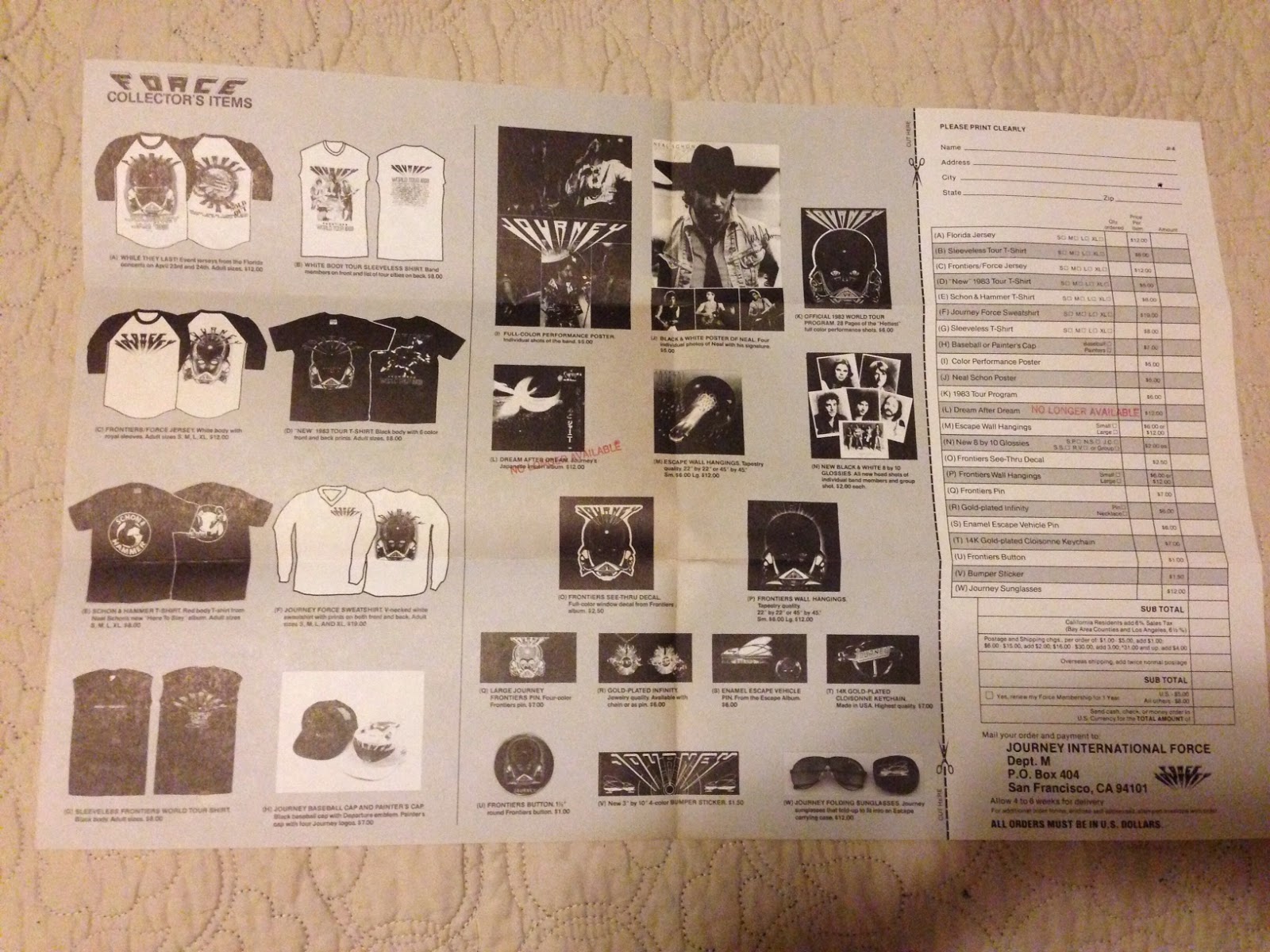 He Slabsides: Journey Fan Club Merchandise Order Forms