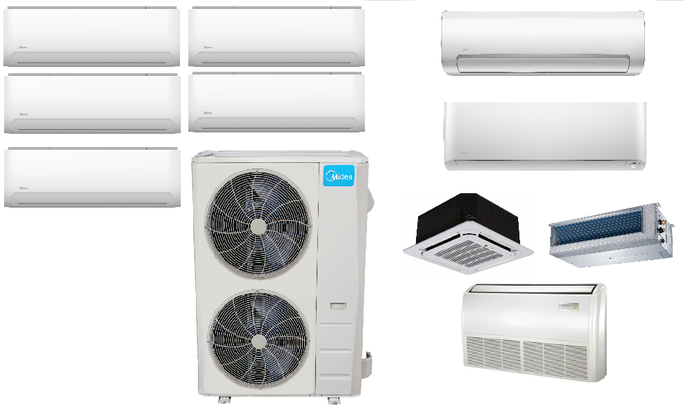 All New Mini Split Ductless HeatPump Systems: Midea 5 Zone Ductless in ...
