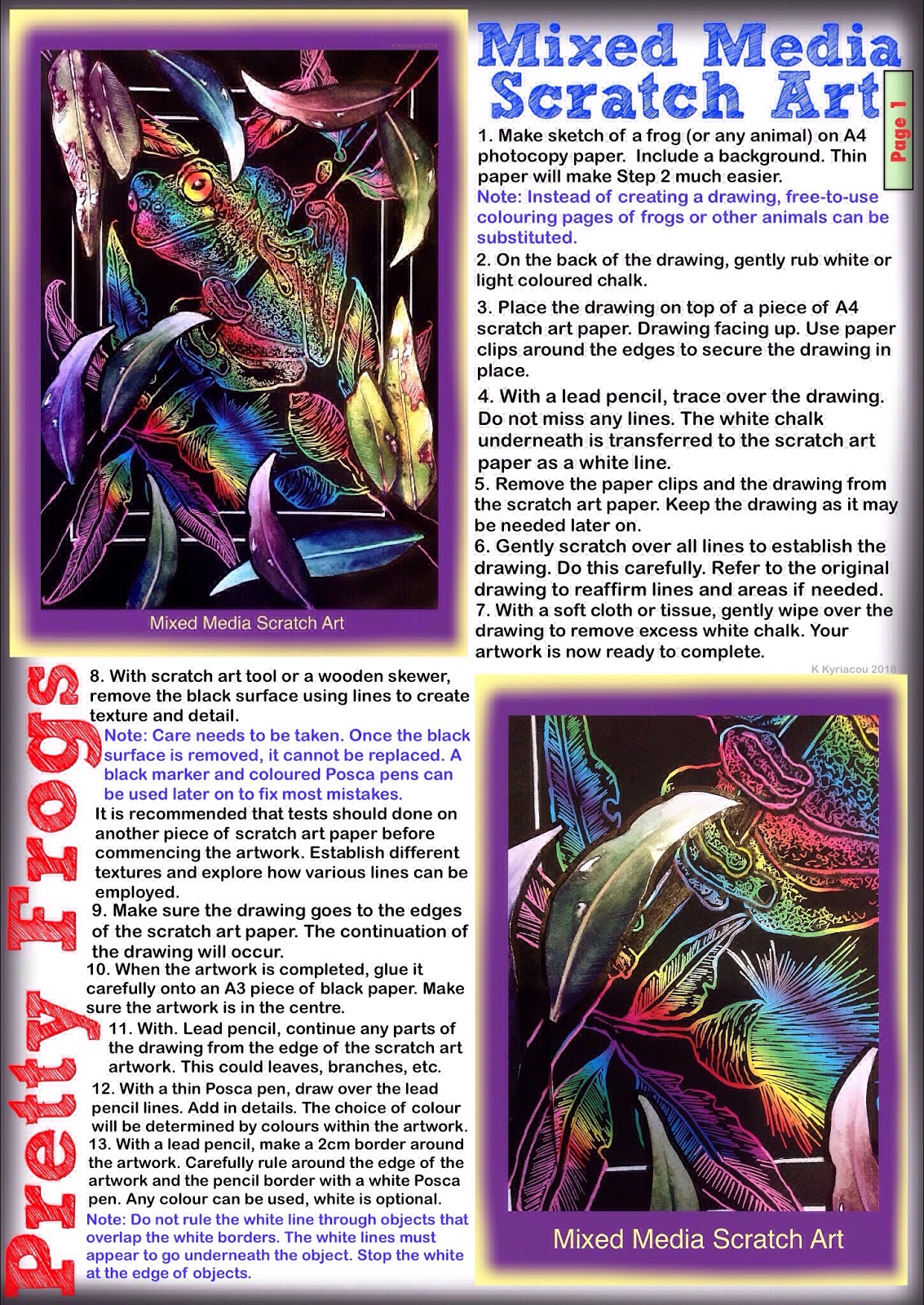 MIXED MEDIA SCRATCH ART - Frogs