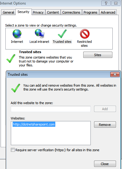 The URL must be in one of the following zones: Local, Intranet | SharePoint