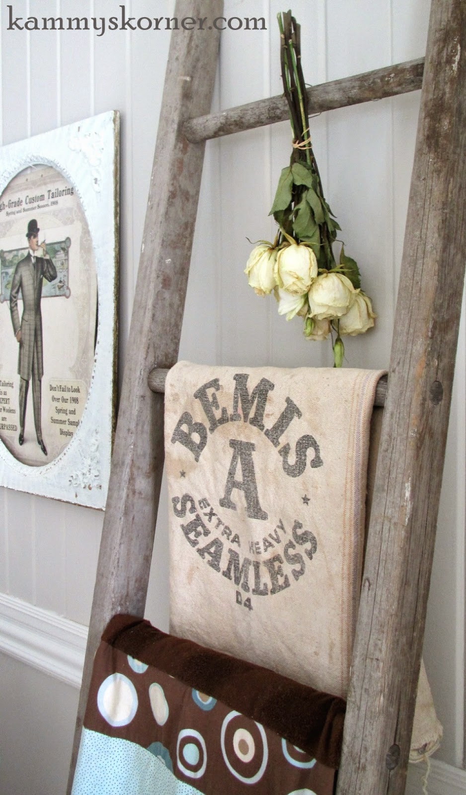 Kammy's Korner: Rustic Ladder Vignette {Family Room}