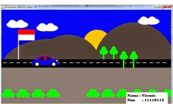 Cheng_46: Menggambar Pegunungan, mobil, pohon dan jalan 2D dengan Java OGL.