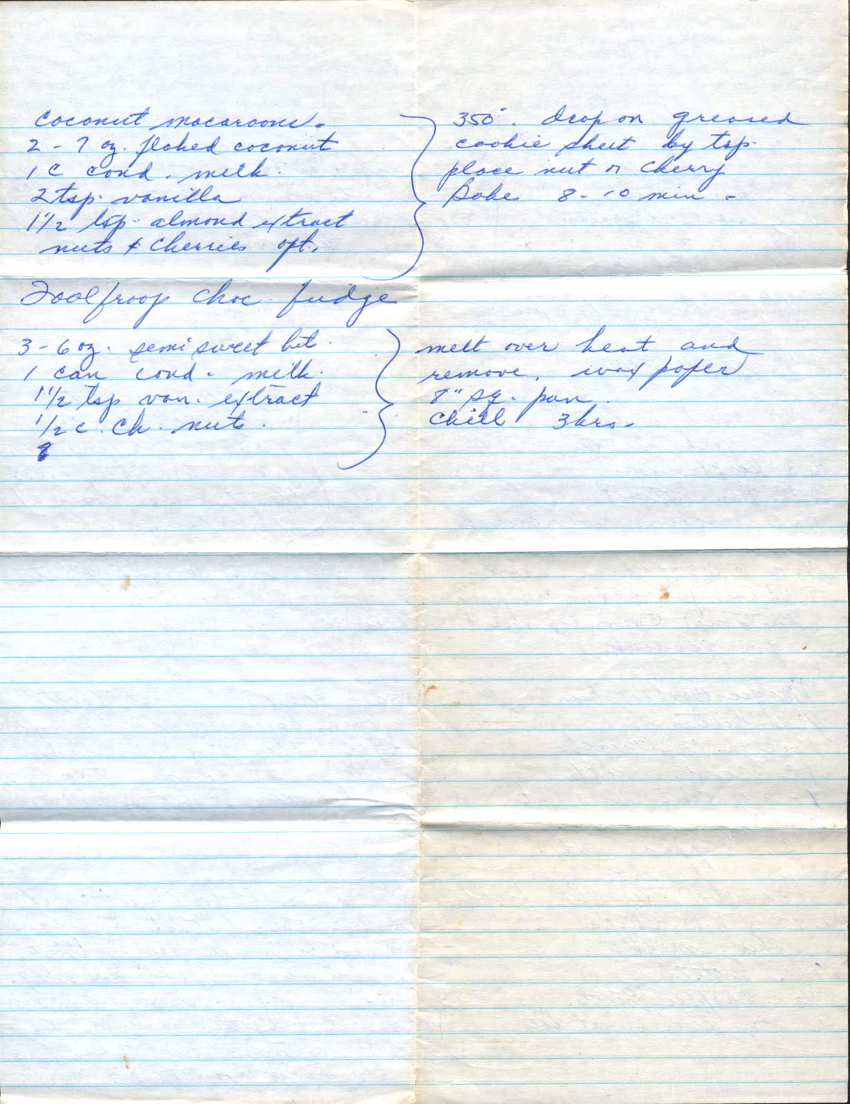 Memere's Favorite Recipes: Two Recipes on Note Paper