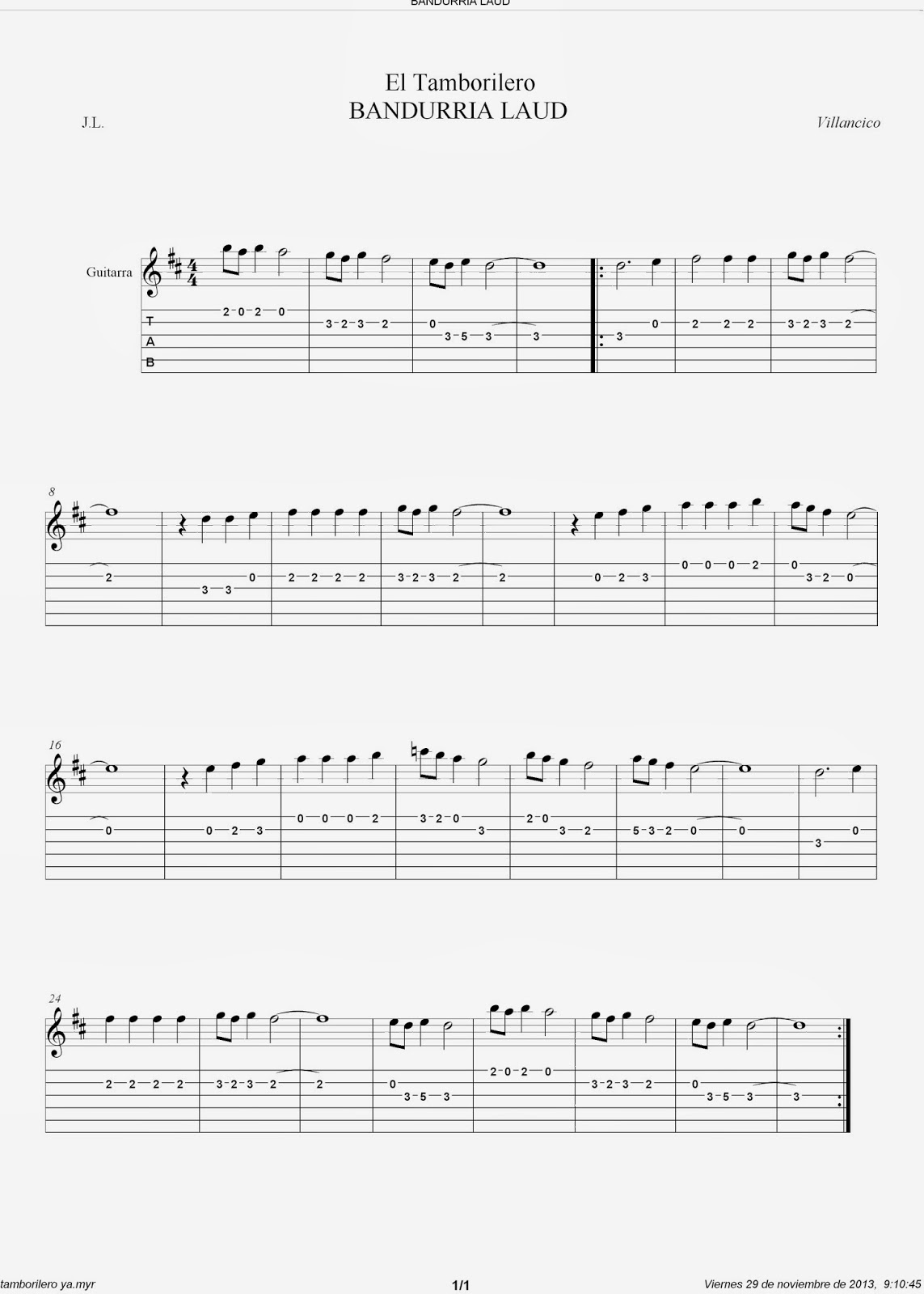 Todo sobre flauta y piano y guitarra: El tamborilero. Guitarra, acordes ...