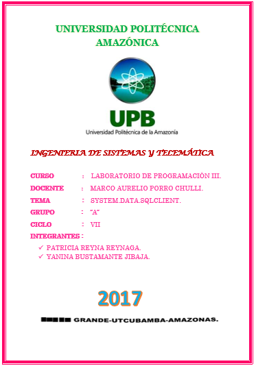 Lenguaje de Programación III: SYSTEM.DATA.SQLCLIENT
