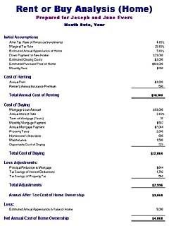 Excel Home Rent or Buy Analysis Template
