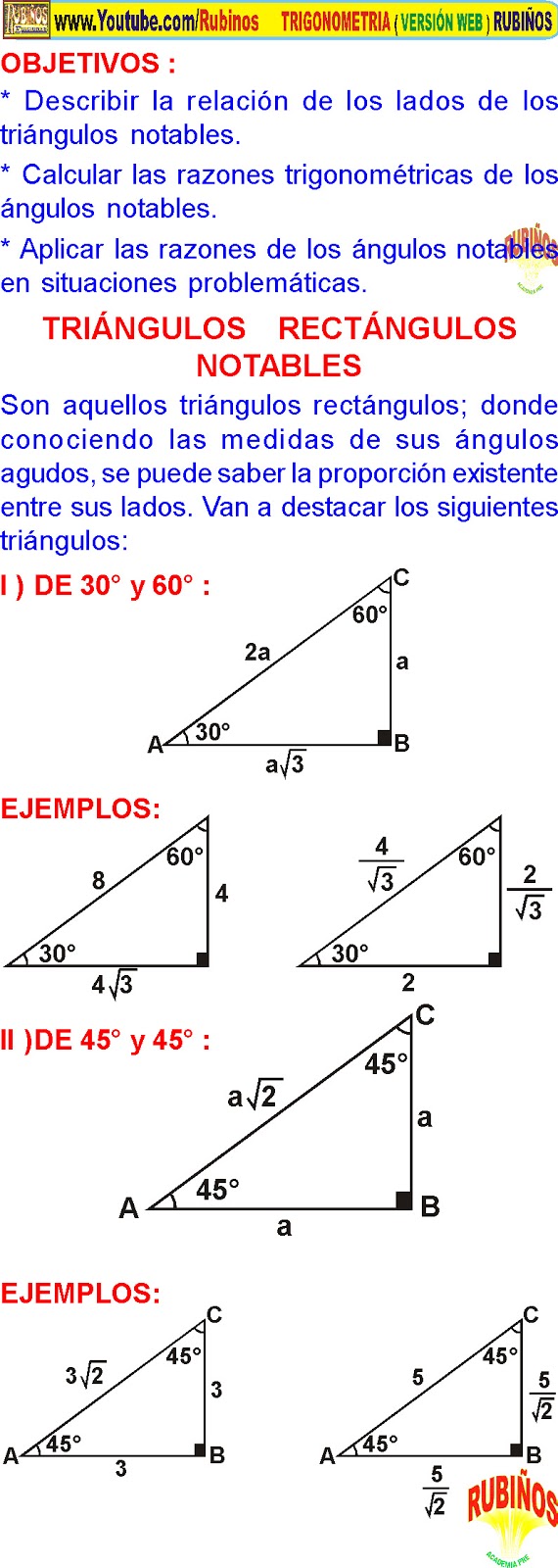 RAZONES TRIGONOMÉTRICAS EN LOS TRIÁNGULOS RECTÁNGULOS NOTABLES EJERCICIOS RESUELTOS PDF