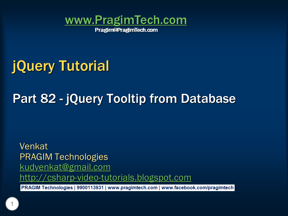 Sql server, .net and c# video tutorial: jquery tooltip from database