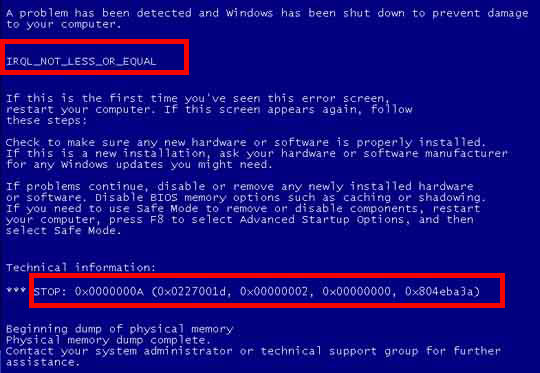 Cara atasi skrin biru / Blue Screen Of Death! ~ ! Software 4 Dummies!