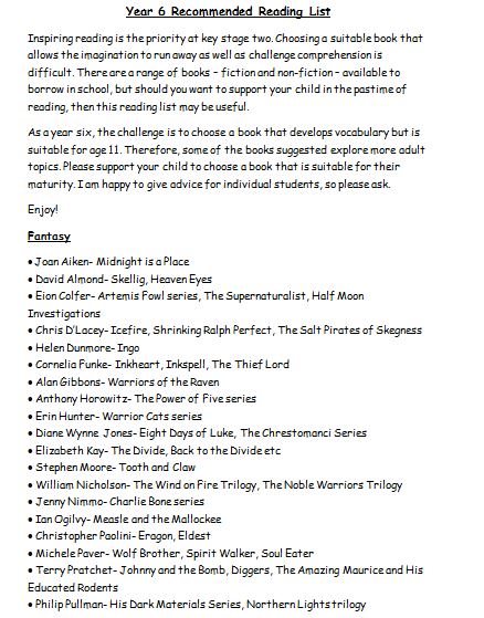 Year Six Coalbrookdale and Ironbridge CE Primary School: Suggested ...