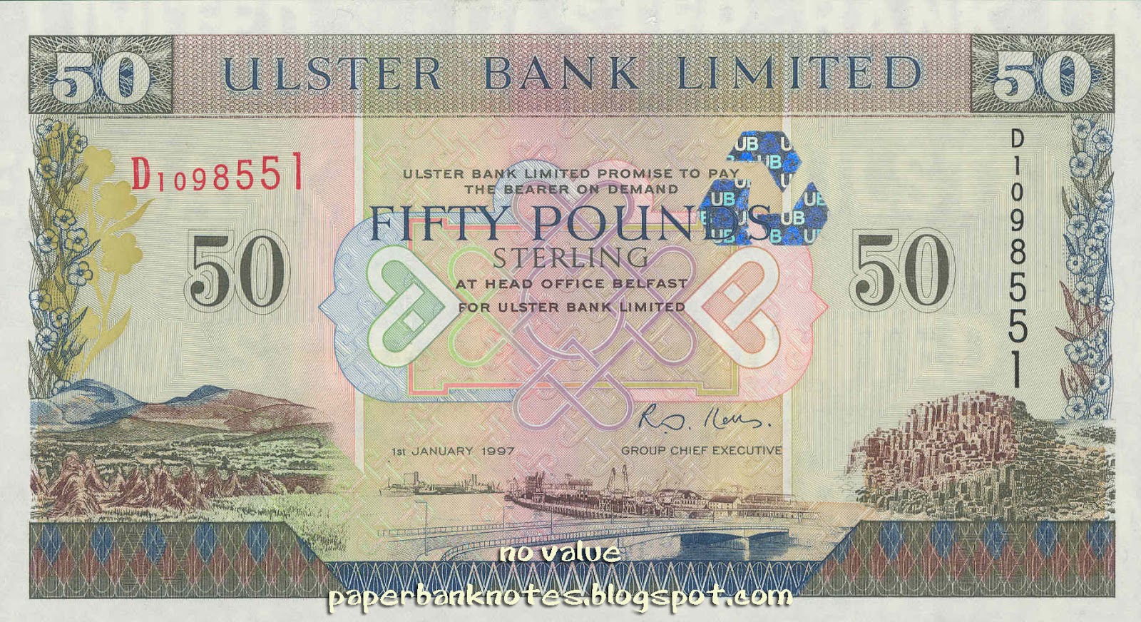 europe: Northern Ireland, Ulster Bank Limited - 1997 Print £50