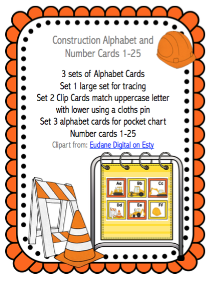 Construction Alphabet and Number Cards 1-25 ~ Preschool Printables
