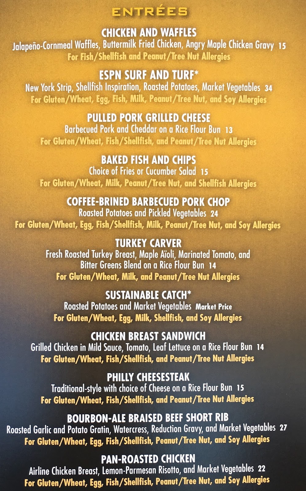 Alexis's Gluten Free Adventures: ESPN Club Allergy-Friendly Menu ...
